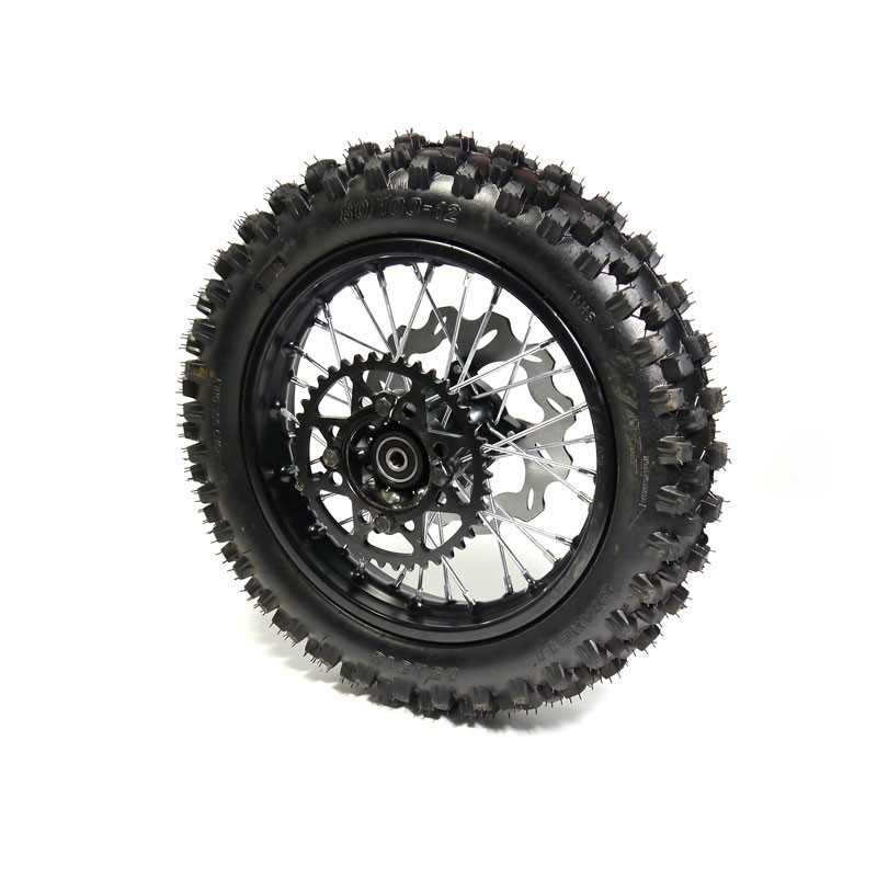Roue complète arrière 12" couronne + disque 12mm noire